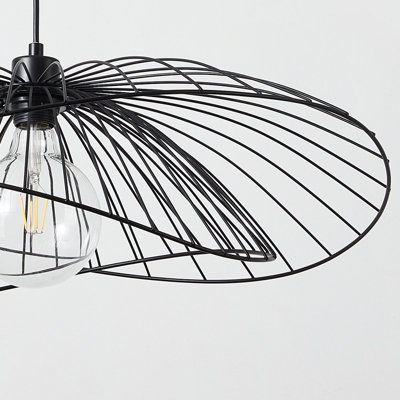CONTEMPORARY MEDIUM BLACK PENDANT CEILING LIGHT. TWIN SHADES MADE WITH ...