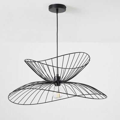 CONTEMPORARY MEDIUM BLACK PENDANT CEILING LIGHT. TWIN SHADES MADE WITH ...