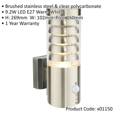 Contemporary Outdoor Wall Light with PIR - 9.2W Warm White LED ...