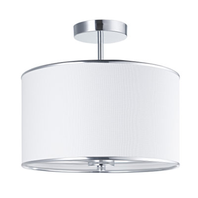 Contemporary Polished Chrome and White Linen Fabric Semi Flush Ceiling ...