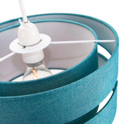 Contemporary Quality Teal Linen Fabric Triple Tier Ceiling Pendant ...
