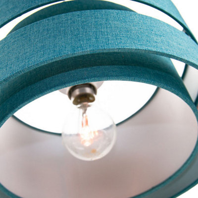 Contemporary Quality Teal Linen Fabric Triple Tier Ceiling Pendant ...