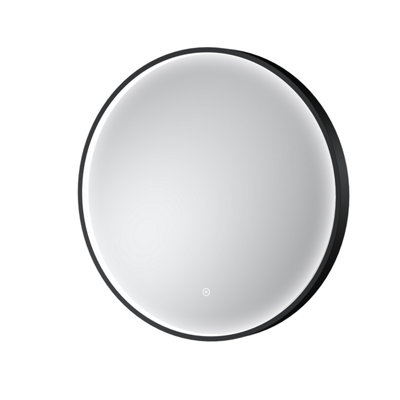 Contemporary Round Inset Framed LED Touch Sensor Mirror - 600mm - Black ...