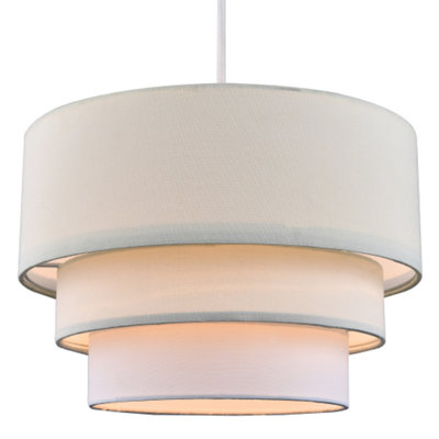Contemporary Round Triple Tier Cream and White Cotton Fabric Pendant ...