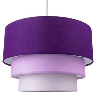 Contemporary Round Triple Tier Purple/Lilac Cotton Fabric Pendant Light ...