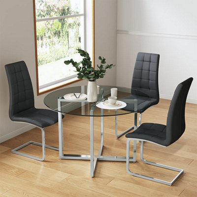 Contemporary Tempered Glass Top Round Dining Table Coffee Table Dia ...