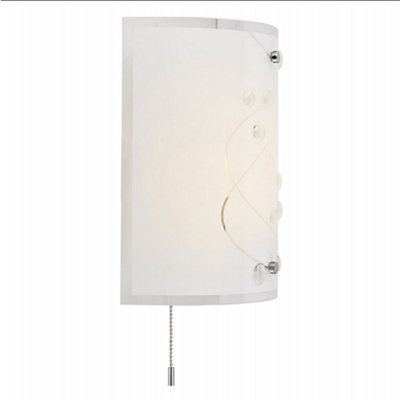 Contemporary White Glass and Clear Glass Beaded Wall Light with Pull Switch