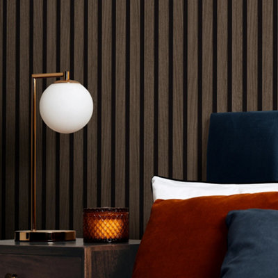 Contemporary Wood Slat Wallpaper In Walnut