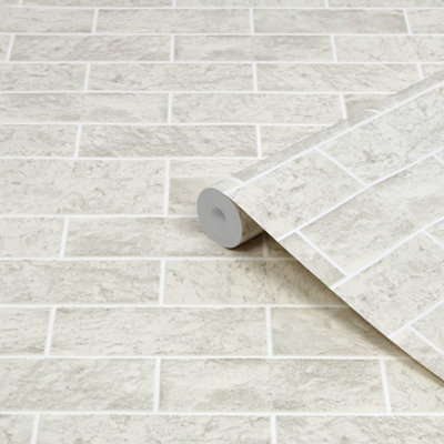 Contour Tile Effect Natural Wallpaper | DIY at B&Q