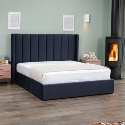 Conway 180cm Velvet Ottoman Bed Frame - Blue
