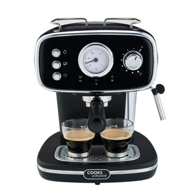 Cooks Professional 15-Bar Retro Espresso Coffee Machine with Steam Wand ...