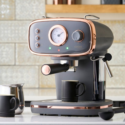 COOKS PROFESSIONAL 15-BAR RETRO ESPRESSO COFFEE MACHINE WITH STEAM WAND ...