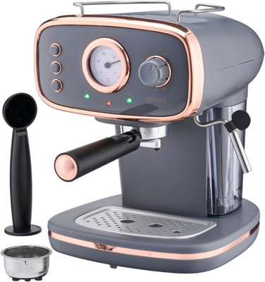 COOKS PROFESSIONAL 15-BAR RETRO ESPRESSO COFFEE MACHINE WITH STEAM WAND ...
