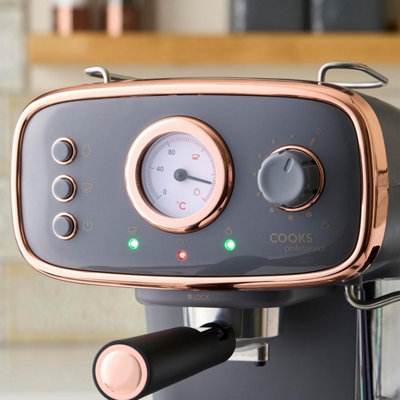 COOKS PROFESSIONAL 15-BAR RETRO ESPRESSO COFFEE MACHINE WITH STEAM WAND ...