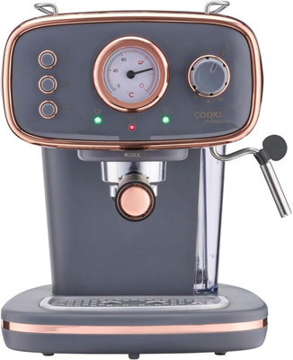 COOKS PROFESSIONAL 15-BAR RETRO ESPRESSO COFFEE MACHINE WITH STEAM WAND ...