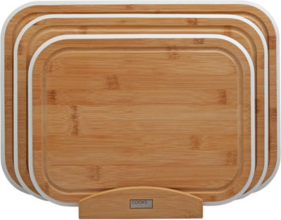 Cooks Professional 3 Piece Bamboo Chopping Board Set with Storage Stand ...