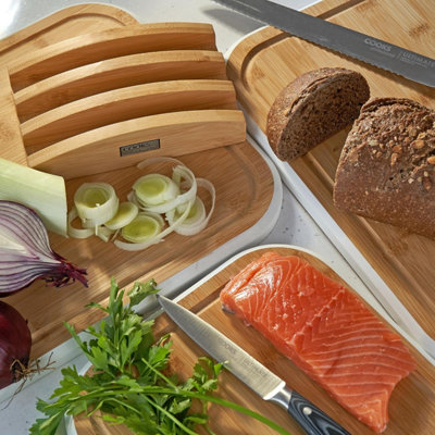 Cooks Professional 3 Piece Bamboo Chopping Board Set with Storage Stand ...