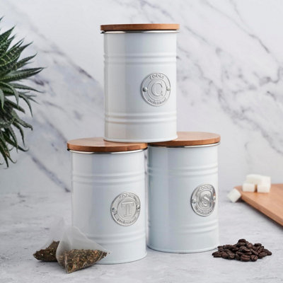 Cooks Professional 3-Piece Kitchen Storage with Bamboo Lids Tea Coffee ...