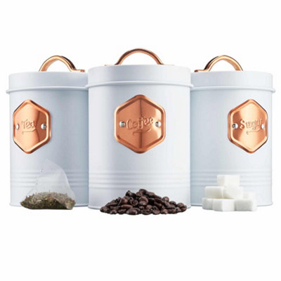Cooks Professional 3 Piece Tea Coffee Sugar Cannister Set - Labelled ...