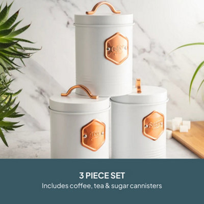 Cooks Professional 3 Piece Tea Coffee Sugar Cannister Set - Labelled ...