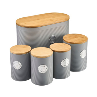 Cooks Professional 5pc Tea, Coffee, Sugar, Biscuit & Bread Ribbed ...