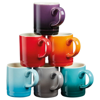 Cooks Professional 6 x Espresso Cups Mugs Set Stoneware Multi-Coloured ...