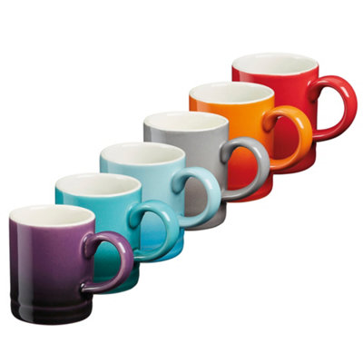 Cooks Professional 6 x Espresso Cups Mugs Set Stoneware Multi-Coloured ...