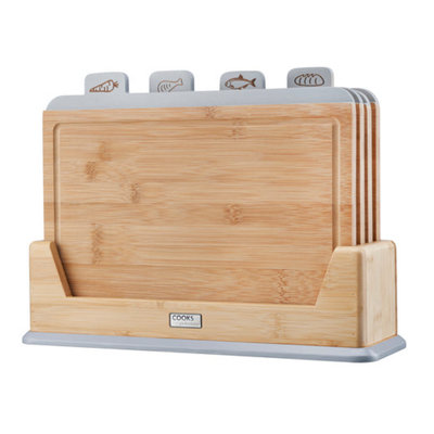 Cooks Professional Bamboo Index Chopping Boards Set of 4 Grey Tabs