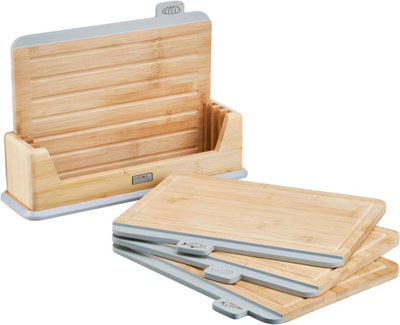 Cooks Professional Bamboo Index Chopping Boards Set of 4 Grey Tabs