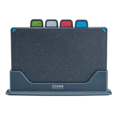 Cooks Professional Index Chopping Boards with Stand - Set of 4 Non-Slip ...