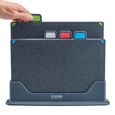 Cooks Professional Index Chopping Boards with Stand - Set of 4 Non-Slip ...