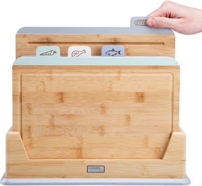 Cooks Professional Set of 4 Index Bamboo Chopping Boards with Stand ...