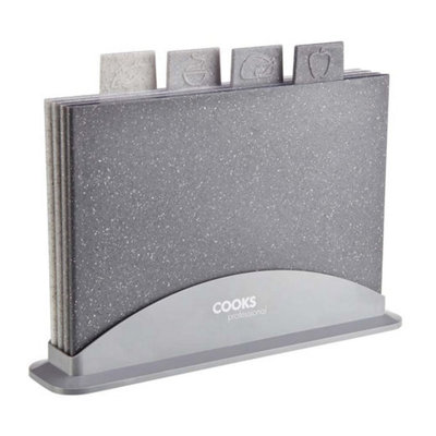 COOKS PROFESSIONAL SET OF 4 INDEX CHOPPING BOARDS WITH STAND & TABS ...