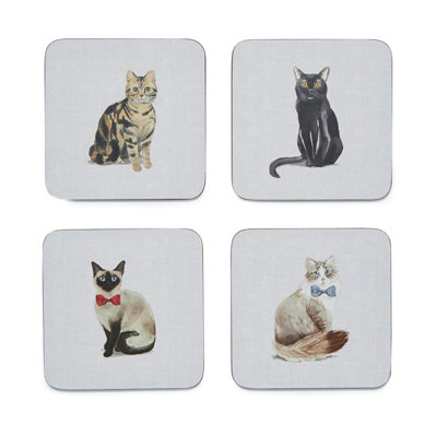 Cooksmart Curious Cats Set of 4 Coasters | DIY at B&Q