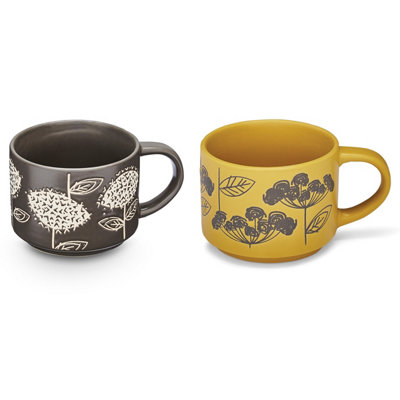 Shop Cooksmart Retro Meadow Stacking Mugs Grey and Yellow