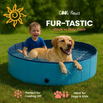COOL PAWS Collapsible Dog Pool 120x30cm Foldable Paddling Pool for Kids ...