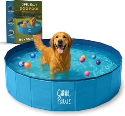 COOL PAWS Collapsible Dog Pool 160x130cm Foldable Paddling Pool for ...