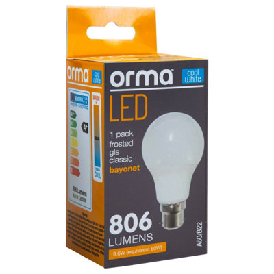 Cool White 9. 6W Bayonet Classic LED Frosted B22 Light Bulb - Orma
