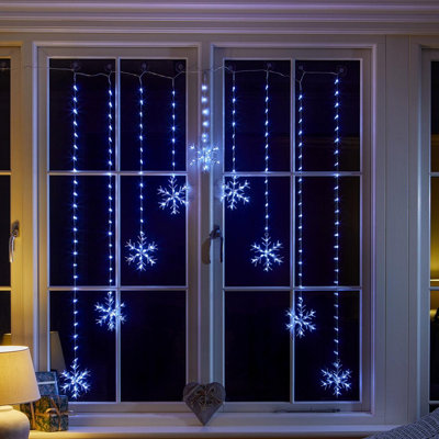Cool White Snowflake Curtain String Lights - Mains Powered Indoor ...