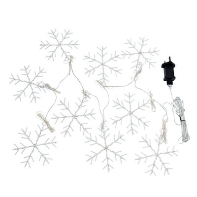 Cool White Snowflake Curtain String Lights - Mains Powered Indoor ...