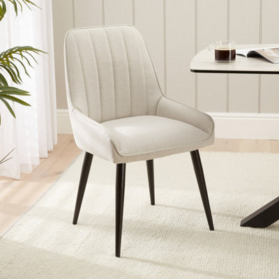 Cooper Natural Linen Fabric Dining Chair Flute Back Design Black Satin ...