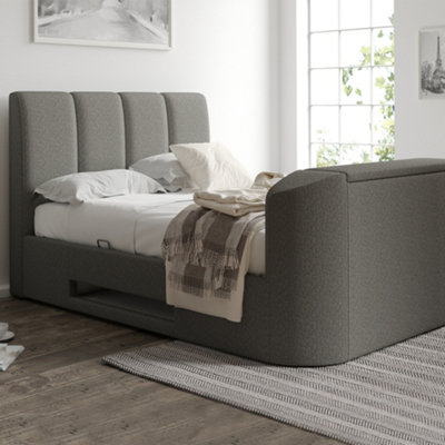 Copenhagen Upholstered Ottoman TV Bed Foley Grey - King Size Bed Frame Only