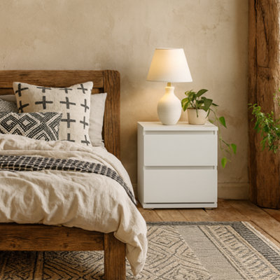 Copenhagen White Wooden Bedside Table 2 Drawers