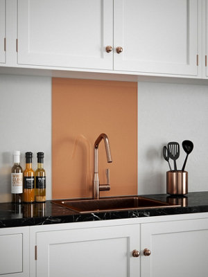 Copper 6mm Glass Self-Adhesive Kitchen Splashback 600mm x 750mm Easy To ...