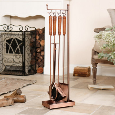 Copper Fireplace Freestanding 5pc Companion Tool Set