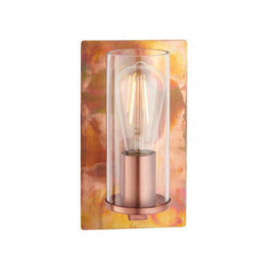 Copper Patina Plate Wall Lamp Light & Clear Glass Shade - Dimmable LED ...