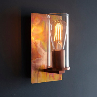 Copper Patina Plate Wall Lamp Light & Clear Glass Shade - Dimmable LED ...