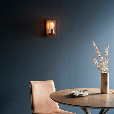 Copper Patina Plate Wall Lamp Light & Clear Glass Shade - Dimmable LED ...