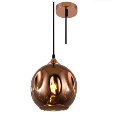 Copper & Rose Gold Glass Melt Shade Vintage Dome Pendant Ceiling Light - 20cm Diameter - Black ...