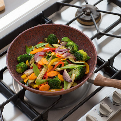 Copper Stone Pans Non-Stick & Hard Wearing with Wood Effect Handle ...
